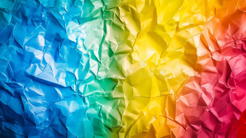 Crumpled Paper in a Rainbow of Colors, Blending Art and Texture Stock ...