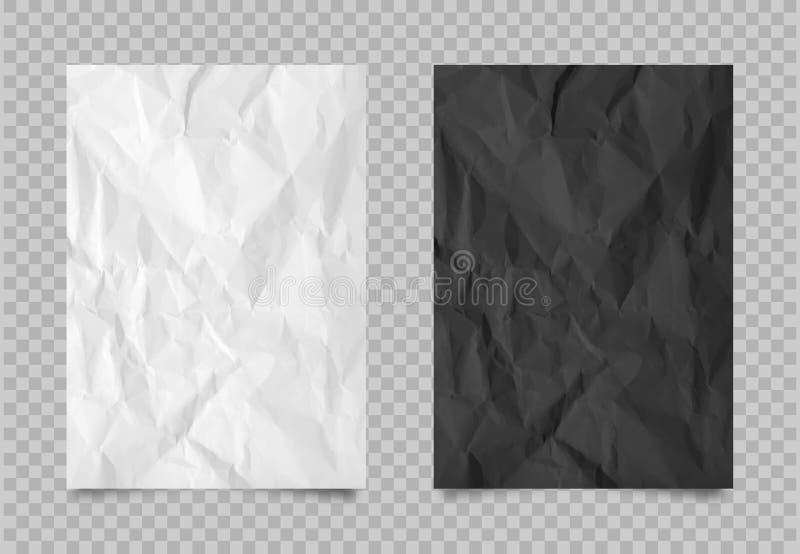 Crumpled Paper. Realistic Black, White Paper Sheets with Crumpled ...