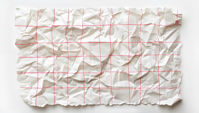 Crumpled Paper with Red Grid Lines and Border Isolated on White ...