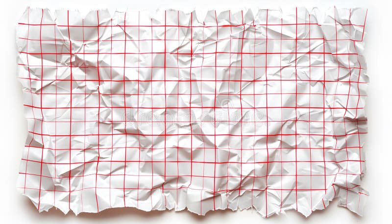 Crumpled Paper with Red Grid Lines and Border Isolated on White ...