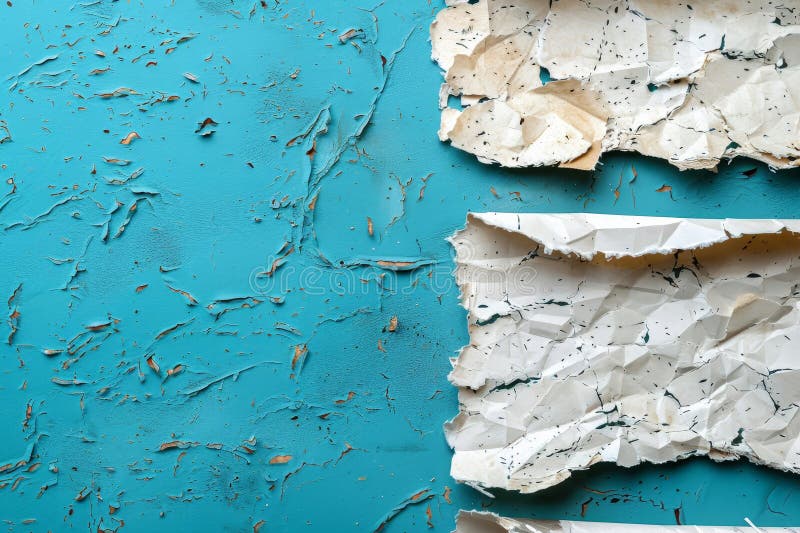 Crumpled Paper Scattered on a Bright Blue Surface in an Art Space Stock ...