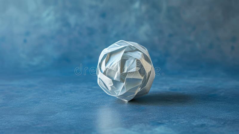Crumpled Paper Sphere on Textured Blue Surface with Soft Shadows Stock ...