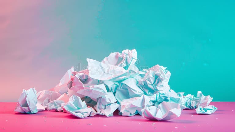 Crumpled Paper Stack on Pink Background Stock Photo - Image of office ...