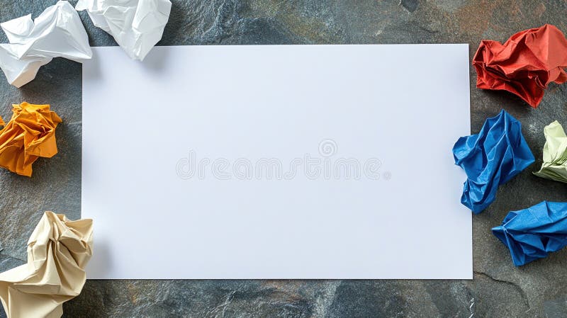 Crumpled Paper Surrounds Blank Sheet on Textured Surface, Inviting ...