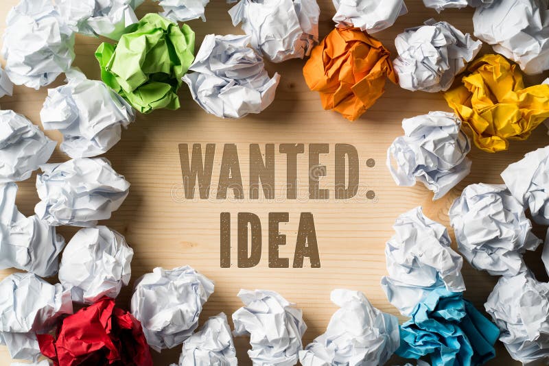 Crumpled Paper Symbolizing Different Solutions and Phrase `Wanted: IDEA ...