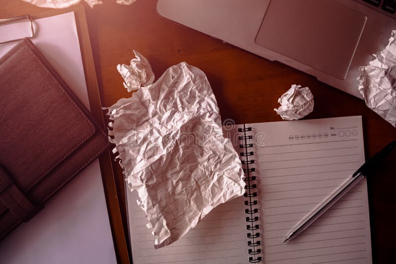 Crumpled Paper on Table. Concept of No Idea Stock Photo - Image of ...