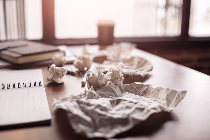 Crumpled Paper on Table. Concept of No Idea Stock Photo - Image of ...