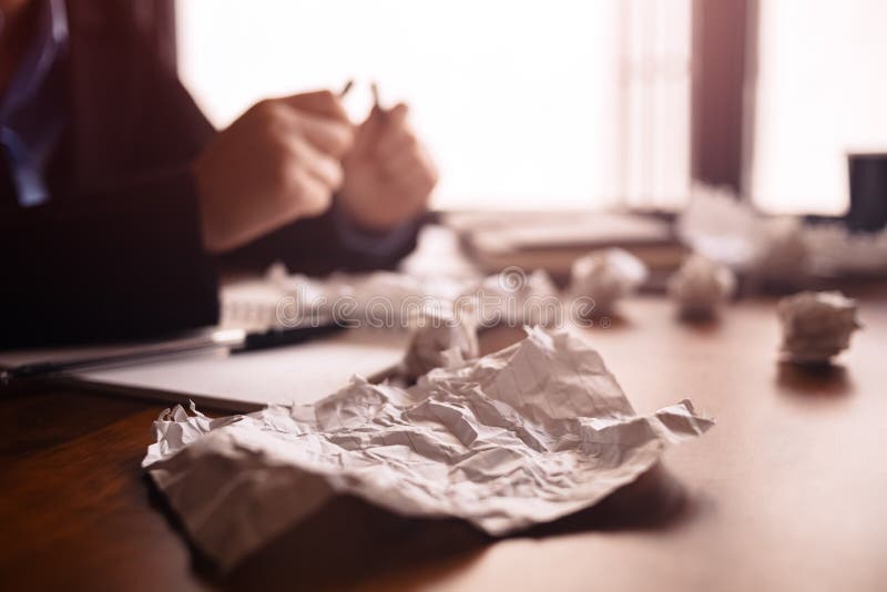 Crumpled Paper on Table. Concept of No Idea Stock Photo - Image of desk ...