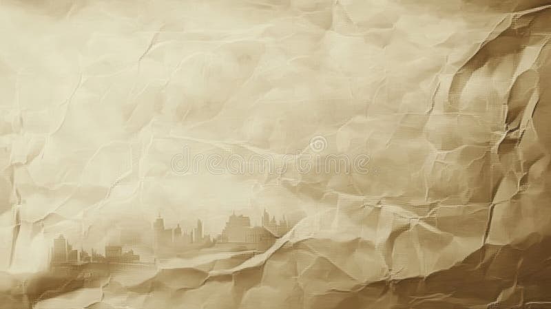 A Crumpled Paper Texture with a Faint City Skyline Silhouette Stock ...
