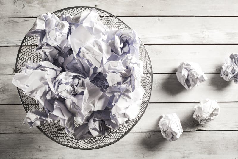Crumpled Paper in the Trash Can Stock Photo - Image of heap, crumpled ...