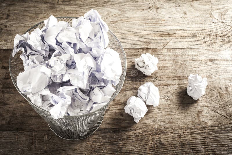 Crumpled Paper in the Trash Can Stock Image - Image of garbage, paper ...