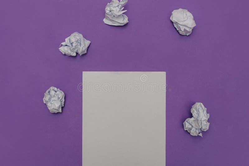 Crumpled Paper White Sheet Violet Background Top View Stock Photos ...