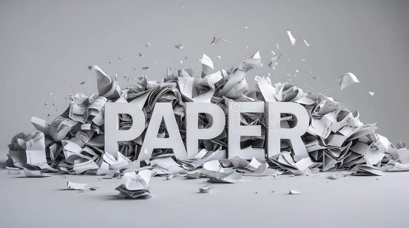 Crumpled Papers Pile Around Large Letters Spelling Paper on a Minimal ...