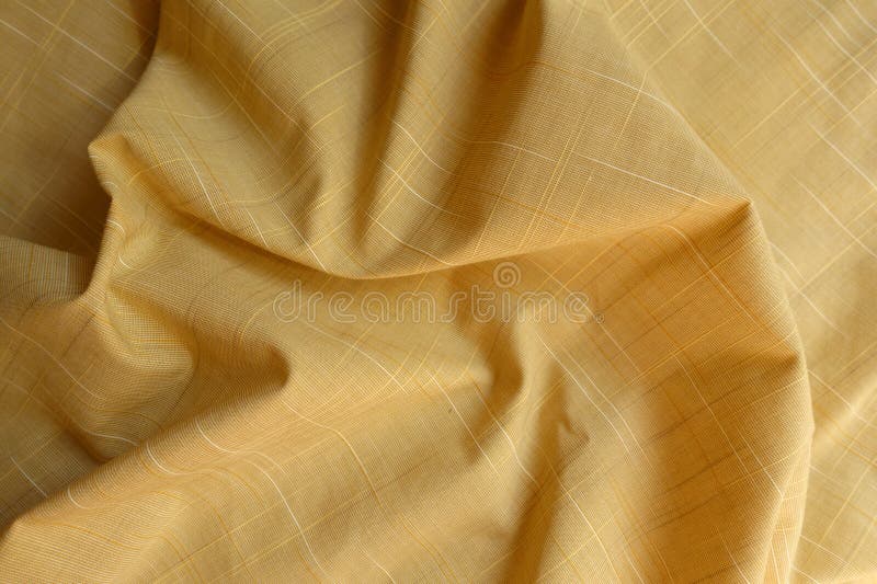 Crumpled Sand Yellow Checkered Cotton Fabric Stock Photo - Image of ...