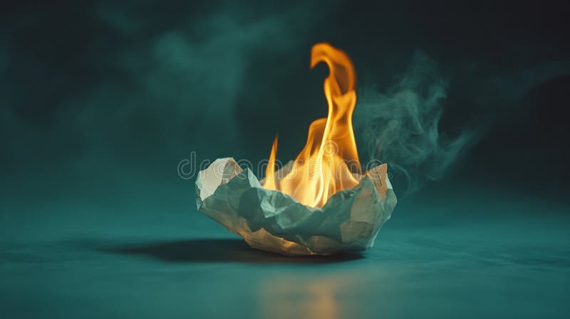 Fire Igniting Crumpled Paper on a Dark Surface with Smoky Background ...