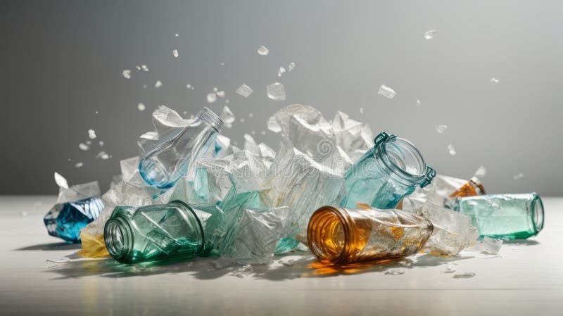 Crumpled Plastic Bottles Falling on a White Background. Stock ...