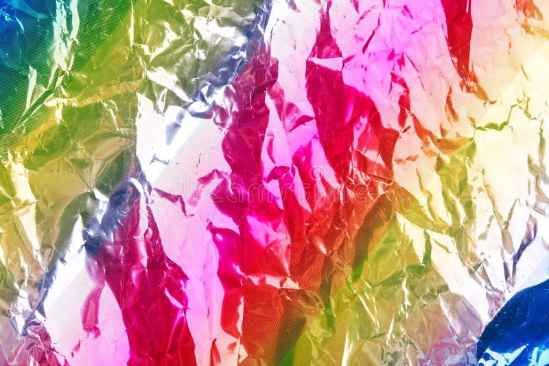 Crumpled Rainbow Wrapping Paper with Shiny Effect. Close Up Stock Image ...