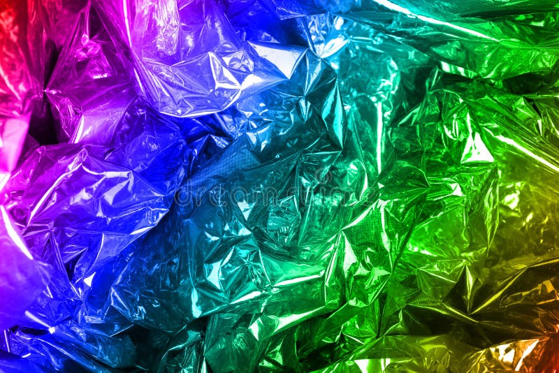 Crumpled Rainbow Wrapping Paper with Shiny Effect. Close Up Stock Image ...