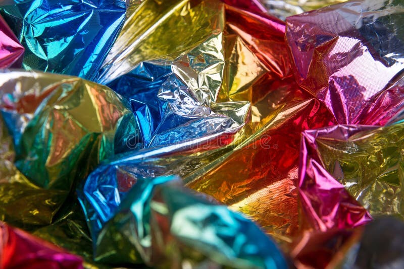 Crumpled Rainbow Wrapping Paper with Shiny Effect. Close Up Stock Image ...