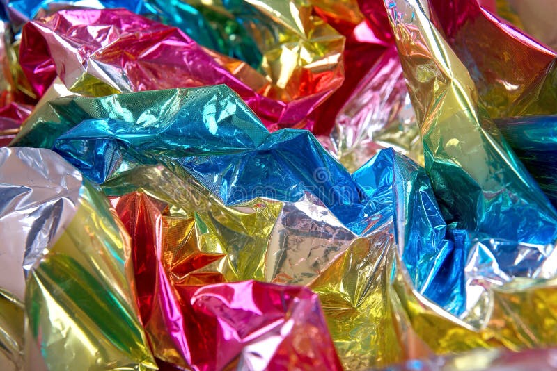Crumpled Rainbow Wrapping Paper with Shiny Effect. Close Up Stock Image ...