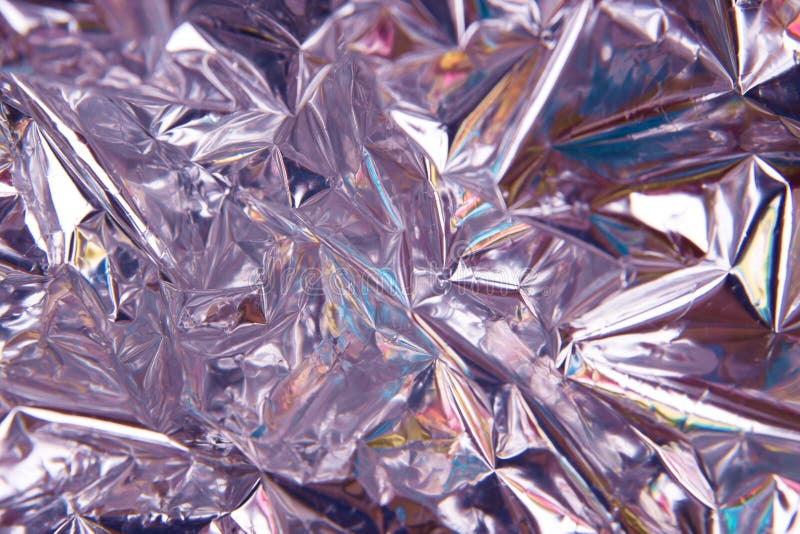 Crumpled Rainbow Wrapping Paper with Shiny Effect. Close Up Stock Image ...