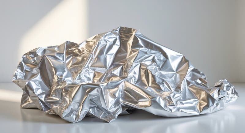 Crumpled Reflective Aluminum Foil with Metallic Texture and Light ...