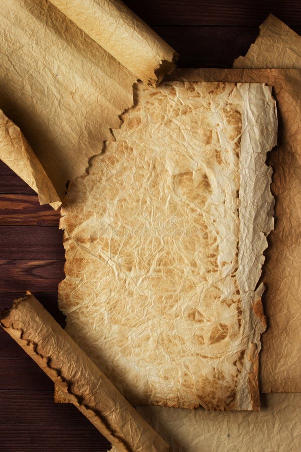 Crumpled Scroll on Wooden Background, Empty Space for Text Stock Photo ...