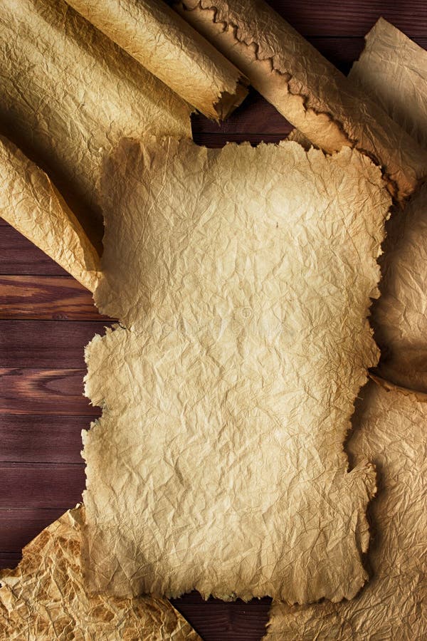 Crumpled Scroll on Wooden Background, Empty Space for Text Stock Photo ...