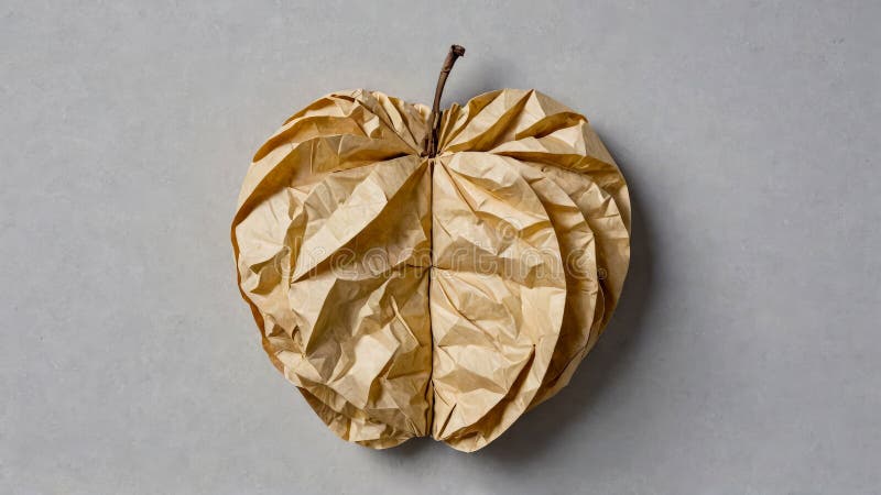 Crumpled Sheet of Craft Paper in the Shape of an Apple, on a Pale Gray ...