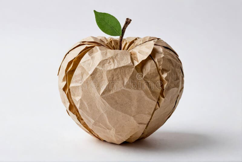 Crumpled Sheet of Craft Paper in the Shape of an Apple, on a Pale Gray ...