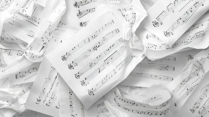 Crumpled Sheet Music Pile, Overhead View Stock Image - Image of chaotic ...