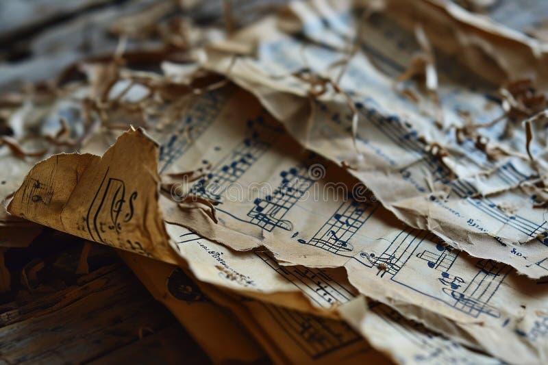 Crumpled Sheet Music on Crumpled Vintage Paper. Generative AI Stock ...