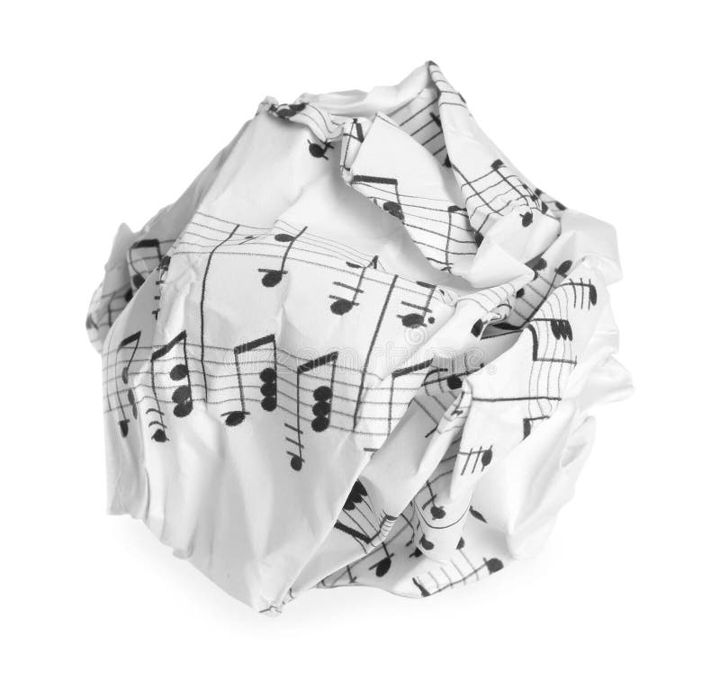 Crumpled Sheet of Paper with Musical Notes on White Stock Image - Image ...