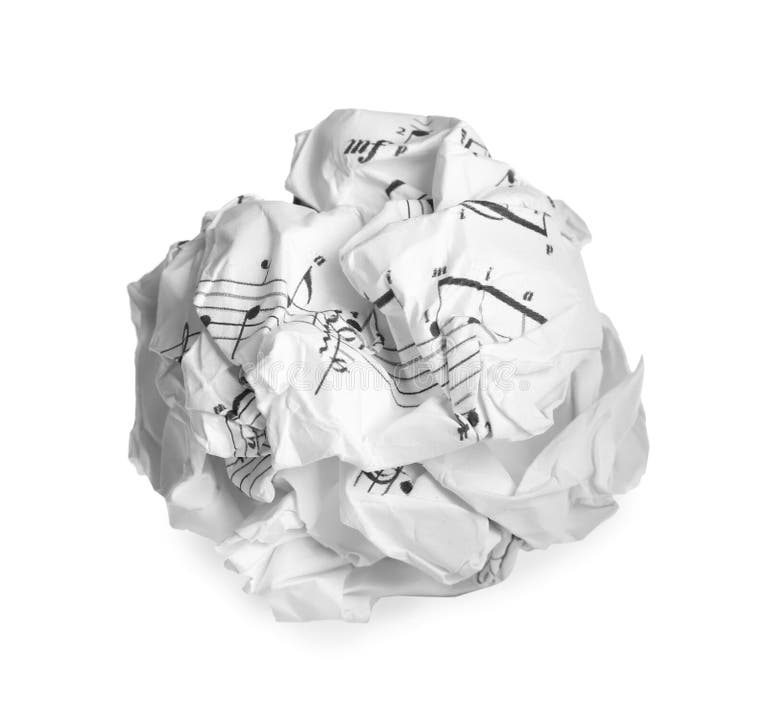 Crumpled Sheet of Paper with Musical Notes Isolated Stock Image - Image ...