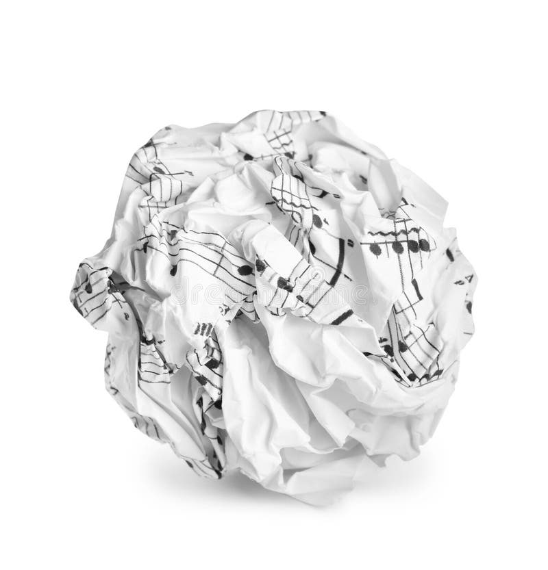 Crumpled Sheet of Paper with Musical Notes Isolated on White Stock ...