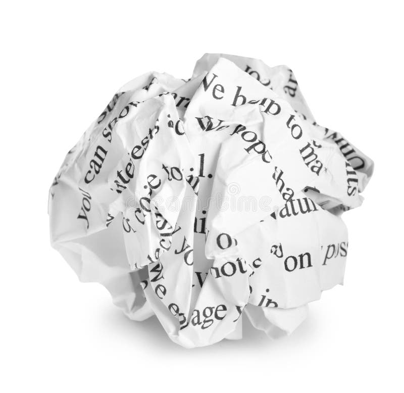 Crumpled Sheet of Paper with Printed Text Isolated on White Stock Photo ...