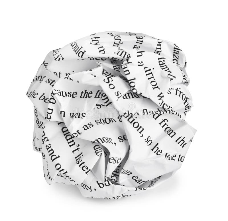Crumpled Sheet of Paper with Printed Text Isolated on White Stock ...