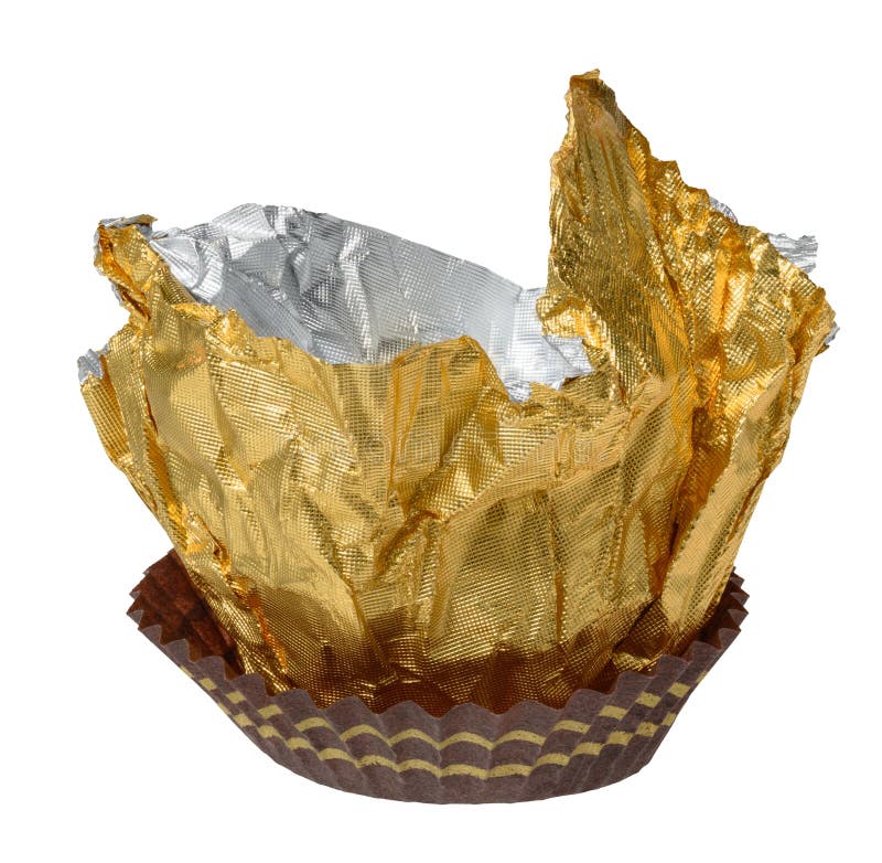 Crumpled Sheet of Yellow Foil in Paper Basket, Candy Wrapper Stock ...