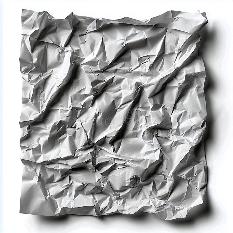 A Square of Crumpled White Paper with Sharp Folds and Shadows on a ...