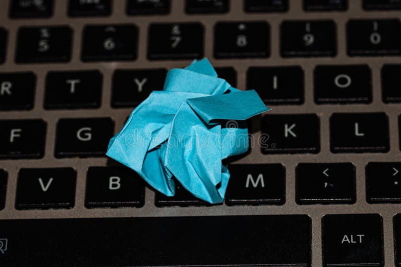 Colorful Crumpled Paper on Keyboard. Crumpled Sticky Notes Stock Image ...