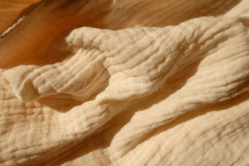 Crumpled Thin Beige Cotton Muslin Fabric Stock Photo - Image of fashion ...
