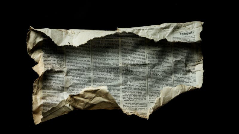 Crumpled Torn Newspaper Piece on Dark Surface Stock Photo - Image of ...
