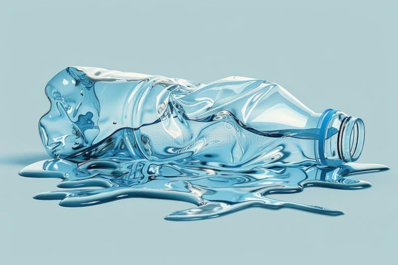 Crumpled Transparent Plastic Water Bottle Melted into Liquid Puddle on ...