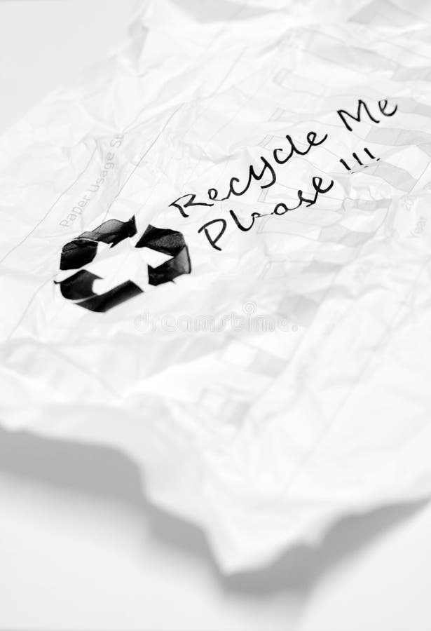 Crumpled Used Paper with Recycle Sign Stock Image - Image of white ...