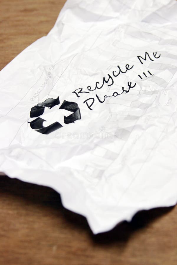 Crumpled Used Paper with Recycle Sign Stock Image - Image of recycle ...