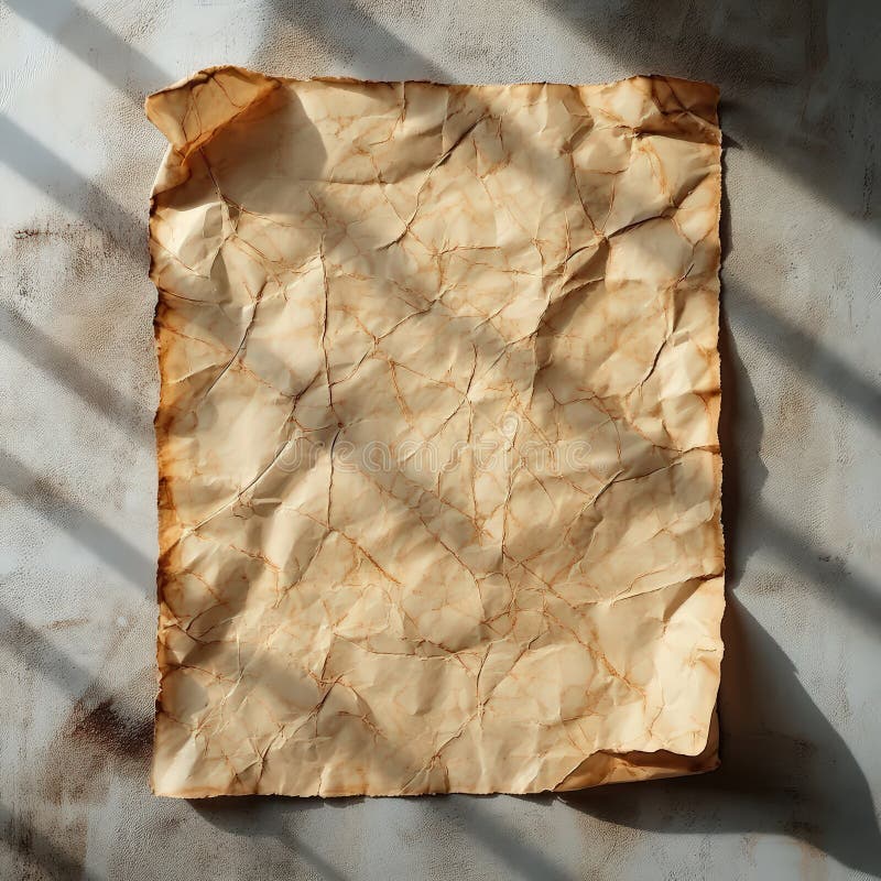 Crumpled Vintage Paper Texture with Warm Light and Shadows Stock Image ...
