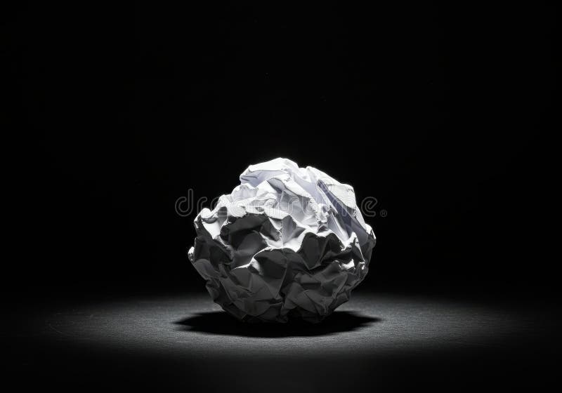 Crumpled White Paper Ball on Dark Background with Dramatic Lighting in ...