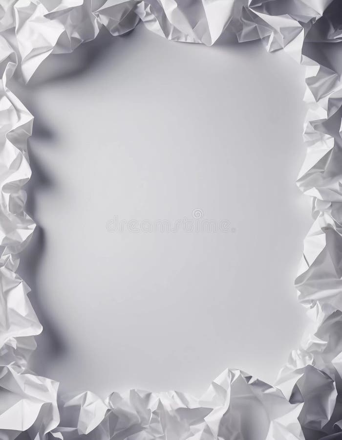 Crumpled White Paper Forms a Textured Border Around a Blank Space ...