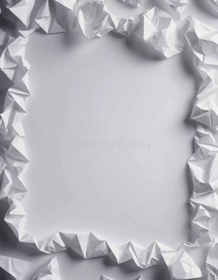 Crumpled White Paper Forms a Textured Border Around a Blank Space ...