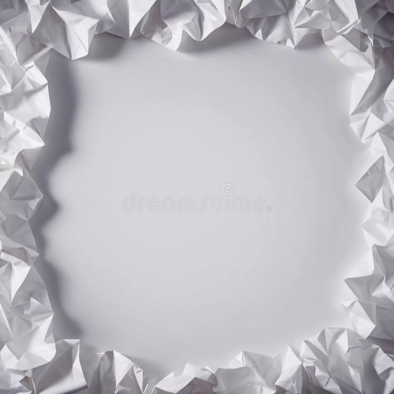 Crumpled White Paper Forms a Textured Border Around a Blank Space ...
